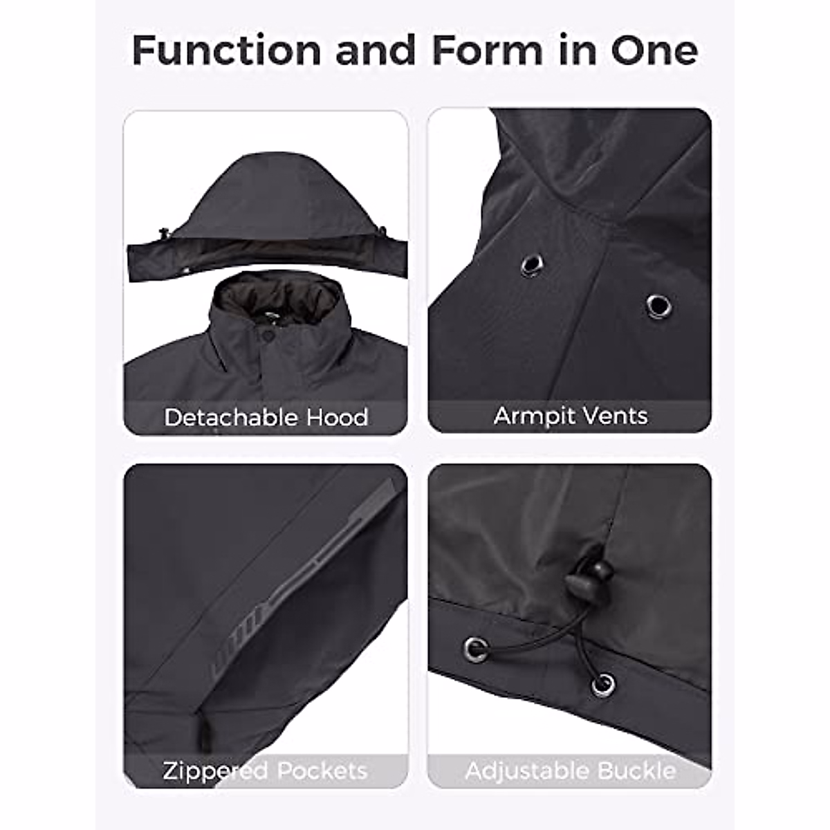 Wantdo Men's Snowboard Waterproof Rain Jacket Cold Weather Snow Gear Gray M