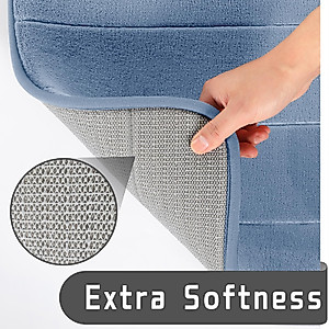Yimobra Memory Foam Bath Mat Set, 2 Piece Soft Bathroom Rugs,17x24 and 24x20.4 U-Shaped Bathroom Rugs, Toilet Mat, Water Absorption, Non Slip, Thick, Dry Fast for Bathroom Floor Mat, Denim Blue