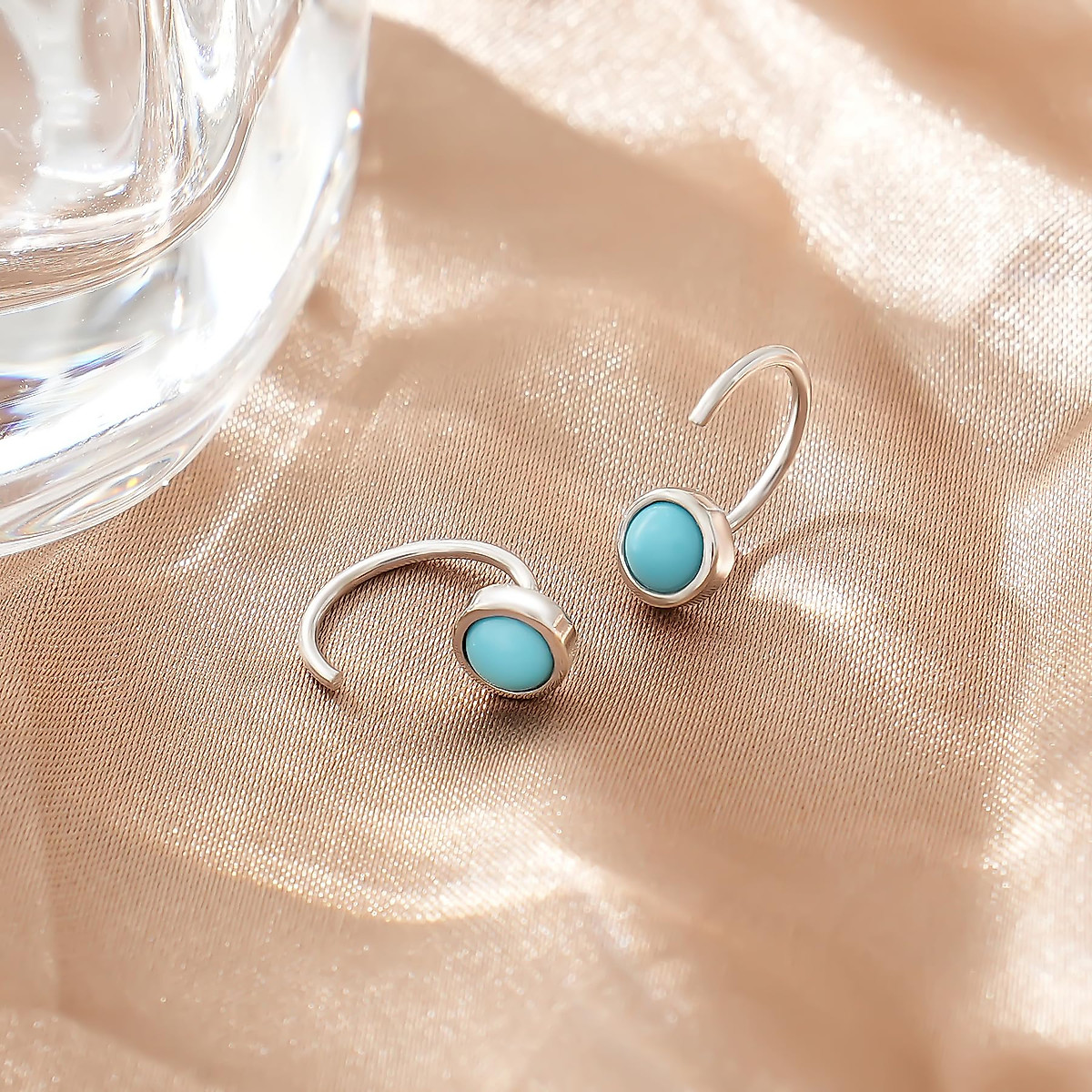 Huggie Hoop Earring 925 Sterling Silver Synthetic Turquoise Huggie Earrings for Women Ear Hugger Earrings Half Hoop Earrings