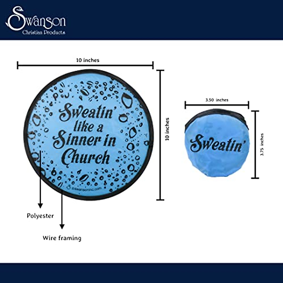 Swanson Christian Products - Parlor and Church Foldable Hand Fan - Modern Style - Sweatin' - (Package of 6)