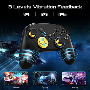 Multi-Platform PC Wireless Controller, Bluetooth Gaming Controller, Compatible with Windows, iPad, Steam, Luna, Laptop, Tablet, and Smart TV, with Double Shock, Macro Keys, Turbo Button, LED Backlight