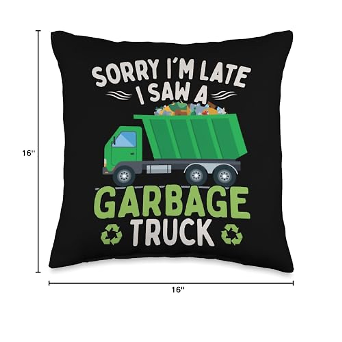 Garbage Truck Recycling Day Trash Waste Separation Saw A Garbage Truck Throw Pillow, 16x16, Multicolor