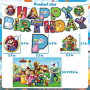 Mario Party Decorations Birthday Party Supplies Super Mario Bros Birthday Favors Include Birthday Banners, Backdrop, Balloons, Cake Decoration, Cupcake Toppers, Hanging Swirls