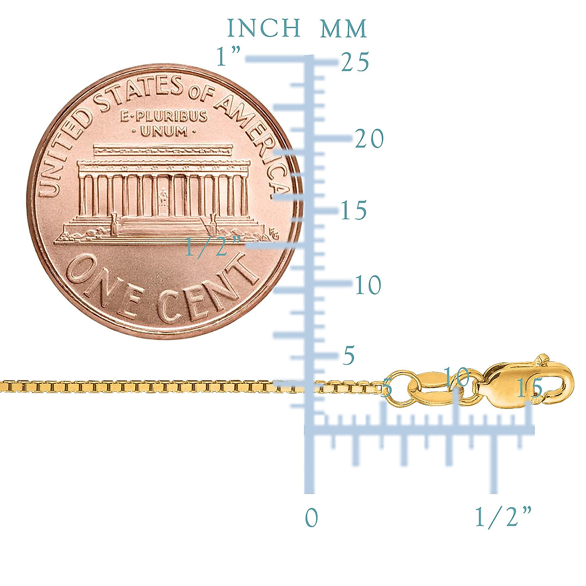 Jewelry Affairs 10k Yellow Real Solid Gold Mirror Box Chain Necklace, 1.0mm, 22"