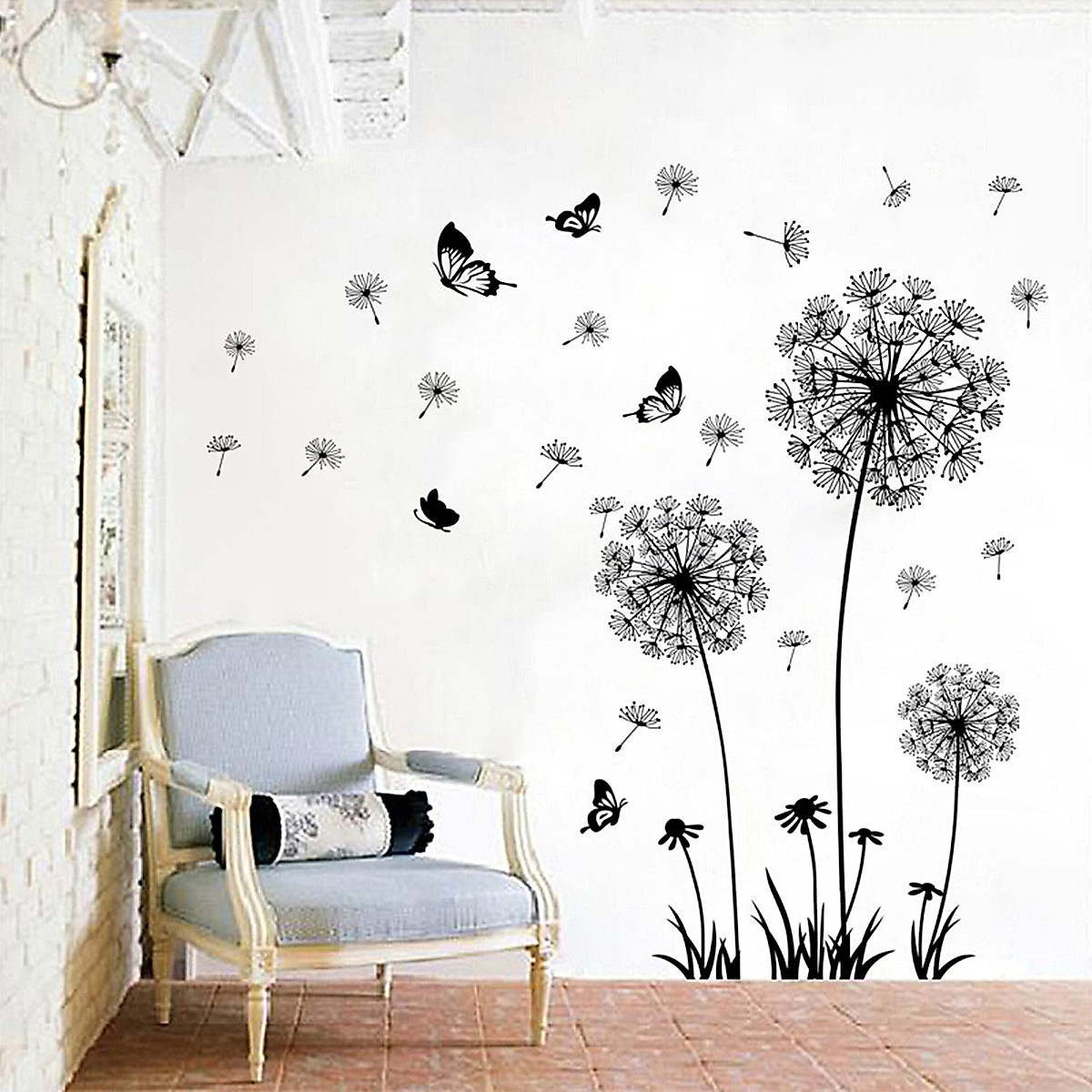 Arawat 2 Set Dandelion Wall Decals Flower Stickers Murals Butterflies Wall Decor for Bedroom Office Bathroom Living Room Floral Wall Decals Removable Wall Art Decoration Peel and Stick Room Wall Decor