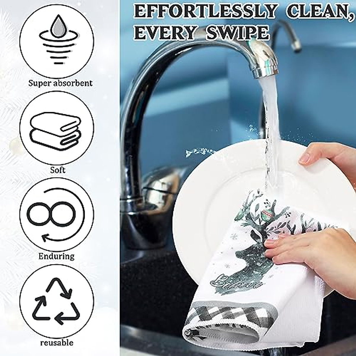 Oudain Sets of 6 Christmas Kitchen Towels and Dishcloths Xmas Tree Truck Dish Towels Hello Winter Kitchen Hand Towels Kit Christmas Novelty Gifts for Christmas Party Supplies