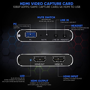 PyleUsa Capture Card - Full HD 1080p 4K HDMI-to-USB Audio-Video Via DSLR Camcorder Action Cam, Ultra Low Latency, Record to Computer for Gaming, Streaming, Conference or Live Broadcasting - PLINK1