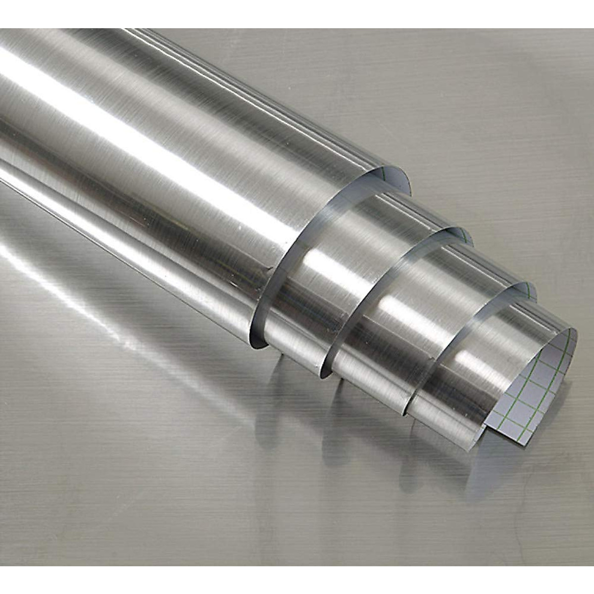 Yija Self Adhesive Brushed Metal Look Film Vinyl Waterproof Anti Greasy Counter Top Peel Stick Metallic Gloss Shelf Liner for Kitchen Cabinet 15.6inch by 79inch (Silver)