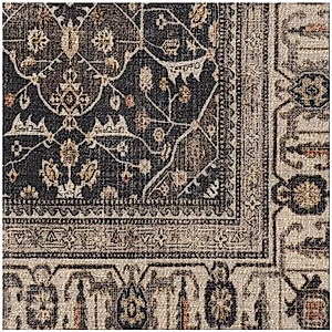 RUGGABLE Alessia Round Rug - Perfect Vintage Washable Rug for Living Room Bedroom Kitchen - Pet & Child Friendly - Stain & Water Resistant - Dark Wood 6' Round (Standard Pad)