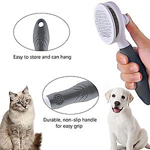 Cat Grooming Brush, Self Cleaning Slicker Brushes for Dogs Cats Pet Grooming Brush Tool Gently Removes Loose Undercoat, Mats Tangled Hair Slicker Brush for Pet Massage-Self Cleaning Upgraded (Gray)