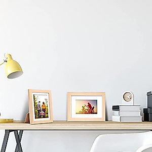 KINLINK 5x7 Picture Frames Natural Wood Frames with Acrylic Plexiglass for Pictures 4x6 with Mat or 5x7 without Mat, Tabletop and Wall Mounting Display, Set of 4