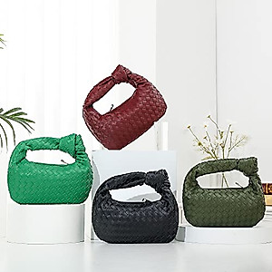 Knotted Woven Handbag For Women Soft Pu Leather Woven Shoulder Bag Fashion Designer Ladies Hobo Bag (Green)