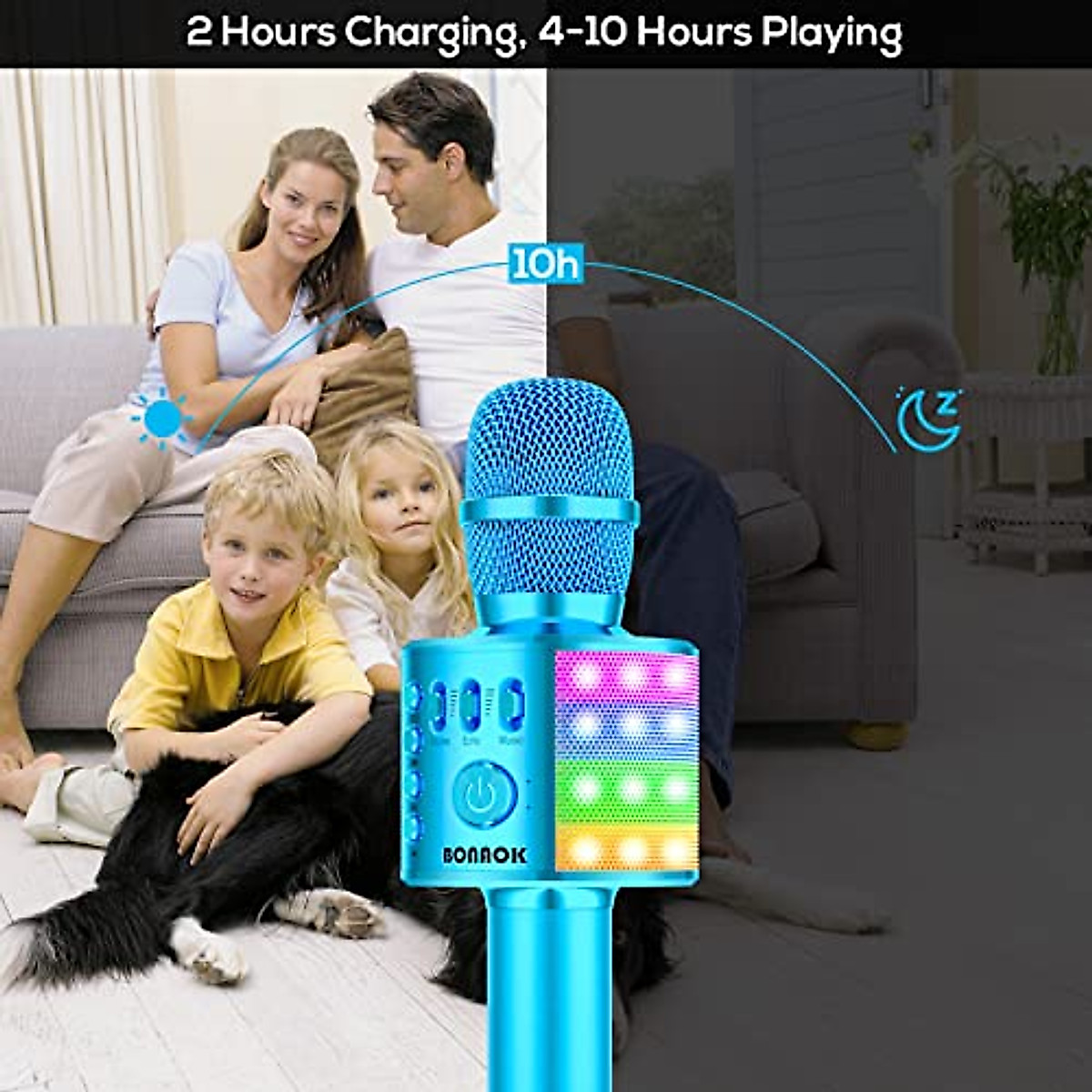 BONAOK Wireless Bluetooth Karaoke Microphone for Kids, Portable Handheld Singing Mic Speaker MP3 Player with Controllable LED Lights, Party for Adults Girls Boys Teens Q37L (Blue)