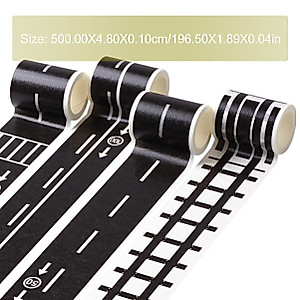 TOYANDONA 4 Rolls Black Tape, Car Road Tape Track Toy DIY Traffic Washi Tape and Traffic Sign Stickers Kids Race Cars Decorations Party Favor