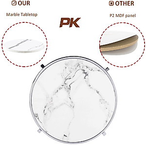 Round End Table Marble Stone Living Room Table Silver Modern Small Coffee Table Sofa Side Table, Silver Chrome Metal Frame, Furniture for Home Office (end table, Silver)