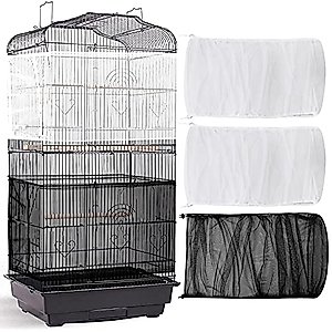 3 Pieces Large Adjustable Bird Cage Cover Seed Feather Catcher Birdcage Nylon Mesh Net Cover Soft Skirt Guard for Parakeet Macaw African Round Square Cage (78 x 15 Inch in Circumference and Width)