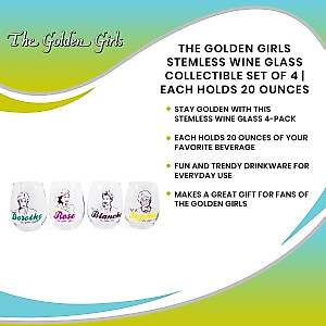 Silver Buffalo The Golden Girls Stemless Wine Glass Collectible Set of 4 | Each Holds 20 Ounces