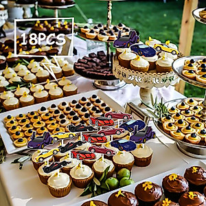 18pcs Glitter Race Car Dessert Cupcake Topper Racing Car Rider Theme Decor Supplies Baby Shower Boy Girl Happy Birthday Party Decorations