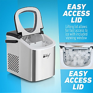 Deco Compact Countertop Ice Maker, 26LBs in 24HRs, 9 Bullet Ice Cubes Ready in 6 Minutes, Lightweight and Portable with Handle, Ice Basket, and Ice Scoop, Stainless Steel
