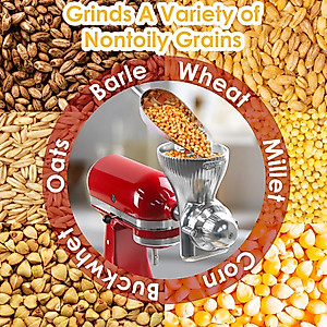 All Metal Grain Mill Attachment for KitchenAid Stand Mixer with 12 Grind Level Flour Mill, Grain Mill Attachment Fit for Grinding Wheat, Corn, Oats, Buckwheat,Millet and Other Cereals