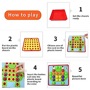 58 Pcs Button Art Toys for Toddlers,Toddler Activities Crafts for Toddlers 2-4 Years,Color Matching Mosaic Pegboard Early Learning Educational Toys,Include 12 Pictures and 46 Buttons with Box