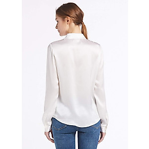 LilySilk Women's Silk Blouse 100% 22MM Silk Button-Down Shirt Long Sleeves Classic Timeless Top for All Seasons Casual Business, Natural White L