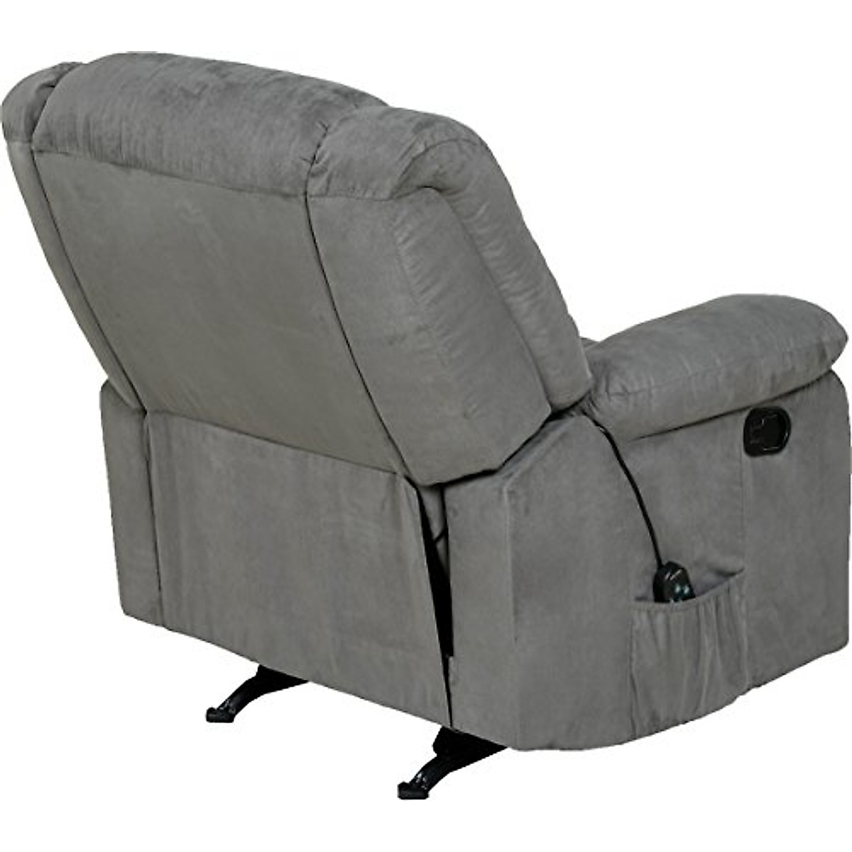 Relaxzen Longstreet Rocker Recliner with Massage, Heat and Dual USB Ports, Microfiber, Gray