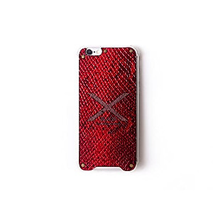 Luxurious Genuine Varnished Python Pattern Leather Case for iPhone. Engraved and Laser-Cut with 5 Bronze Rivets.- F036 (iPhone XR, Varnished Red Python)