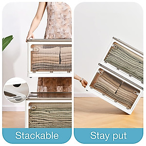 Large Closet Organizers and Storage Bins, 138 Qt Clothes Organizer, Stackable Clear Plastic Storage Bins with Wheels, Dorm Room and Home Essentials for Clothes Storage, Toy Storage, 2 Pcs（Each 69 Qt）