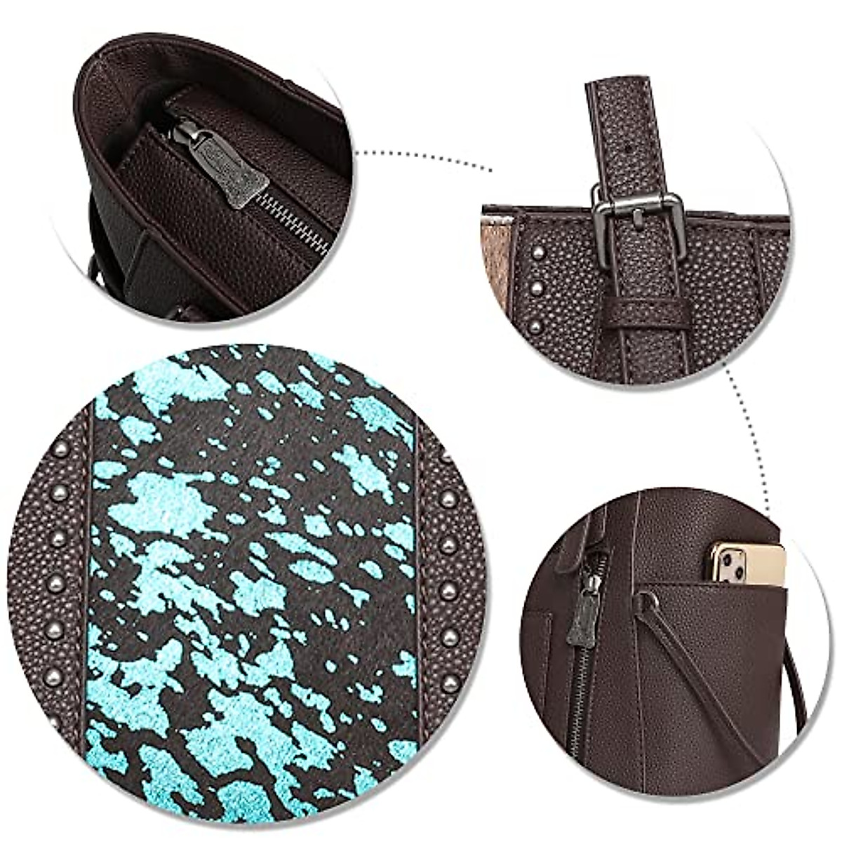 Totes for Women Leather Hides Concealed Carry Purses Large Shoulder Handbag Turquoise and Coffee TR132G-8317CF-TQ