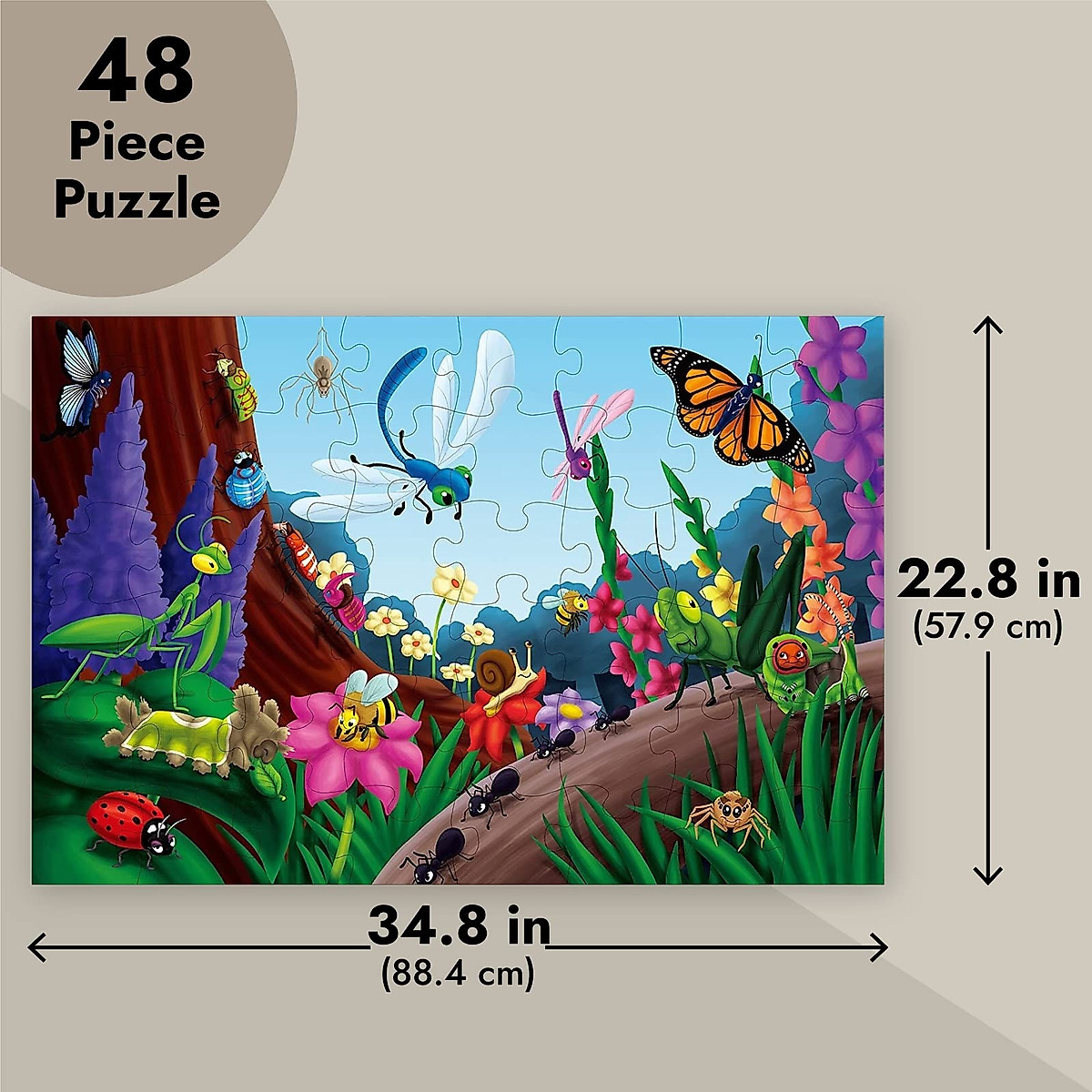 BLUE PANDA 48 Piece Giant Bugs and Insects Jigsaw Puzzle for Kids Ages 3-5 and 4-8, Jumbo Floor Puzzle for Toddler Preschool Learning (2 x 3 Feet)