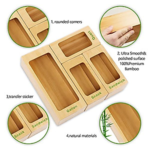 SGVA Ziplock Bag Organizer Bamboo Ziplock Bag Storage Organizer Container for Kitchen Drawer,Baggie Organizer Compatible with Gallon, Quart, Sandwich, and Snack Bags