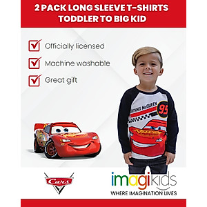 Disney Pixar Cars Lightning McQueen Tow Mater Toddler Boys 2 Pack Long Sleeve T-Shirts White/Gray 3T