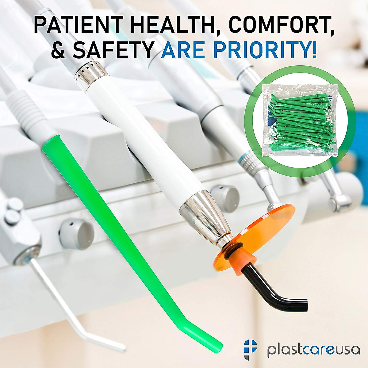 100 Large Dental Surgical Aspirator Aspirating Green Suction Tips, 1 4 Inch Diameter, 4 Bags of 25