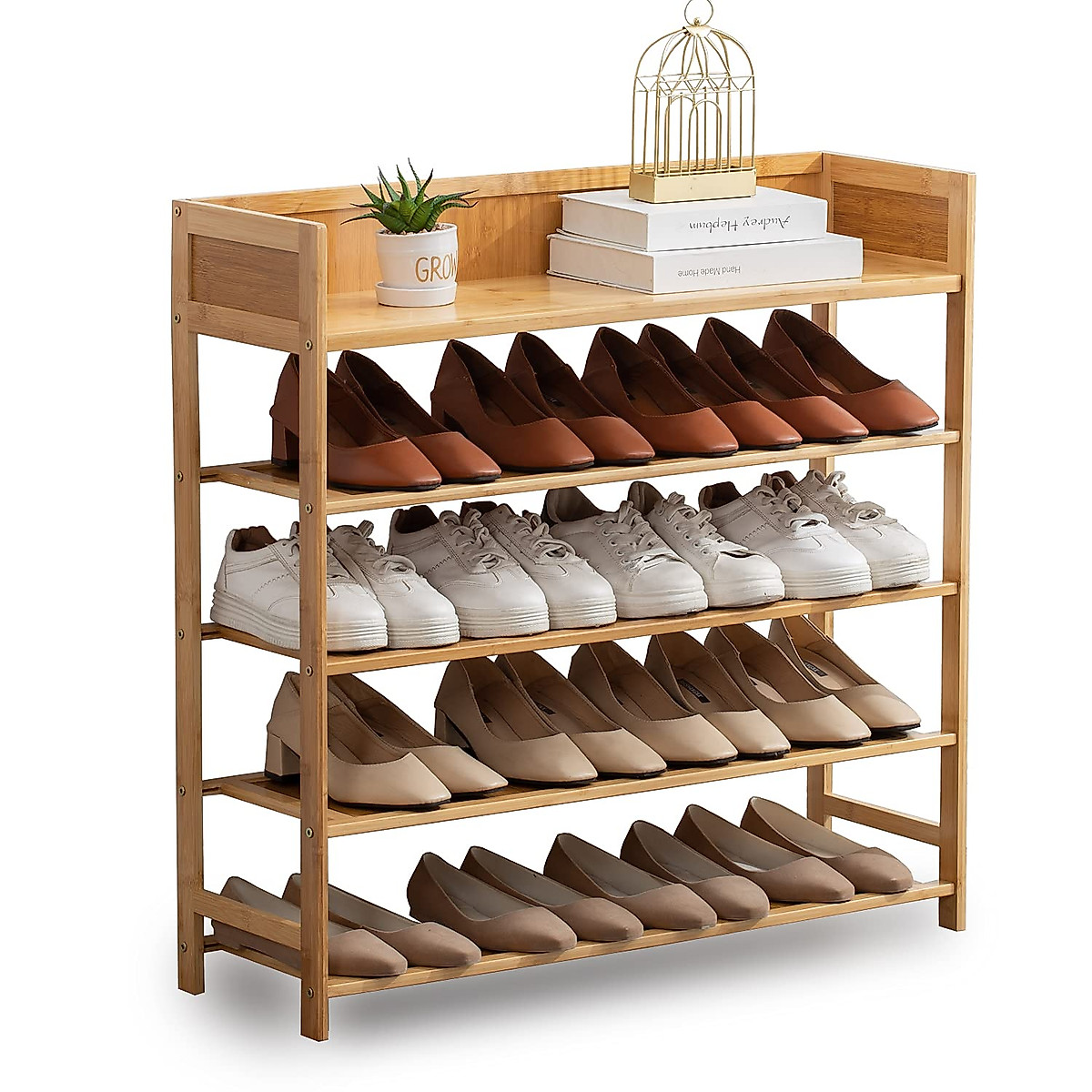 SOBIBO Bamboo Shoe Rack Organizer, 5 Tier Shoe Shelf Storage Organizer, for Entryway, Hallway, and Closet (Nature-31.5)