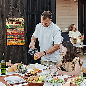 INNSETUU Patio Signs Welcome To Our Patio 12 x 18 Inch Metal Signs Patio Signs and Decor Outdoor Patio Signs and Decor Outdoor Patio Wall Decor Time Here Is Well Wasted Classic