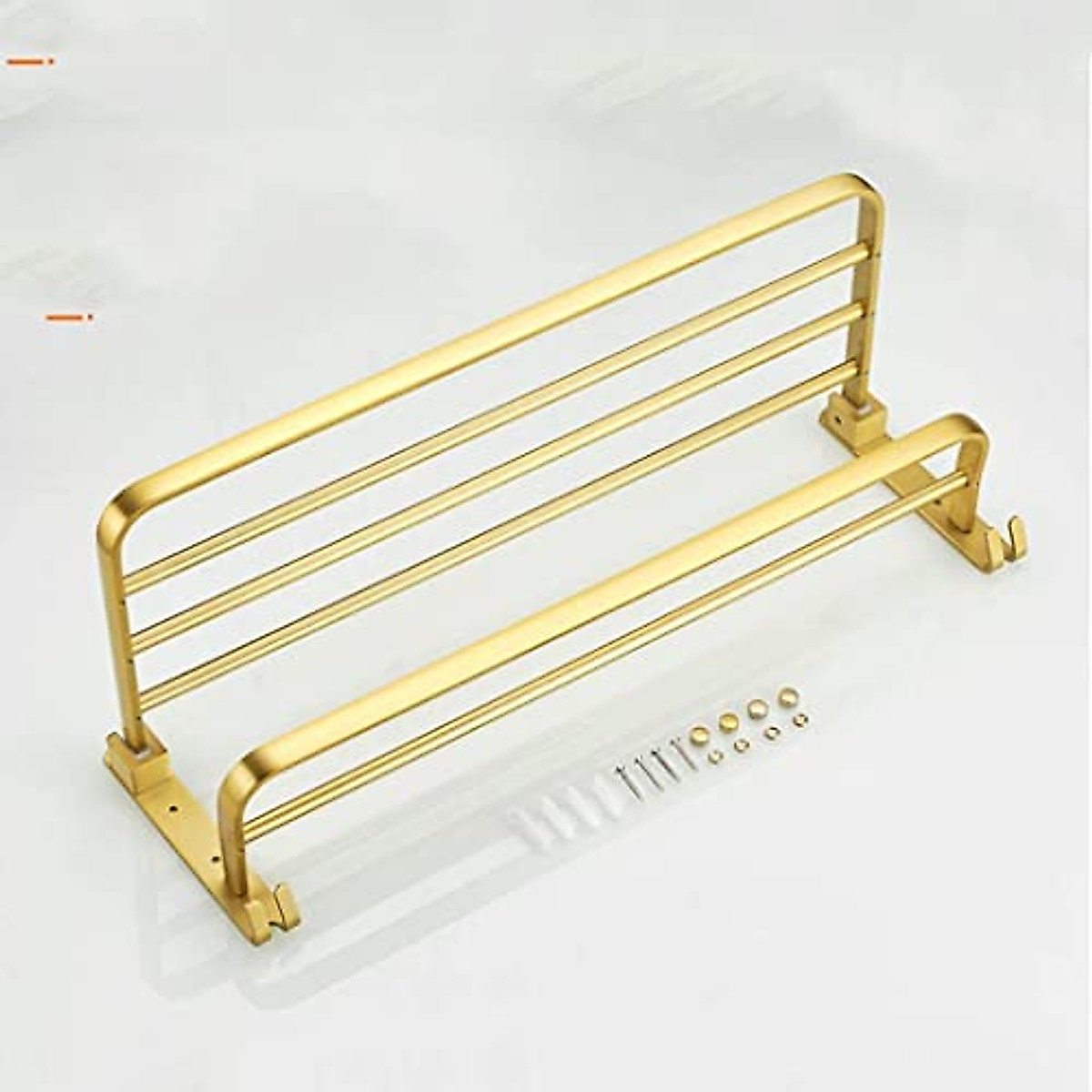 INKTUS Towel Rack Towel Bar Space Aluminum Towel Rack 2 Tiers Foldable Bathroom Towel Holder Wall Towel Bar Home Hotel Storage Shelf Punch-Free Towel Shelf Towel Stand