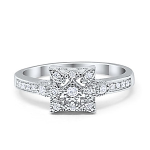 Blue Apple Co. Sterling Silver Size-8 Art Deco Engagement Ring Round 925 Sterling Silver