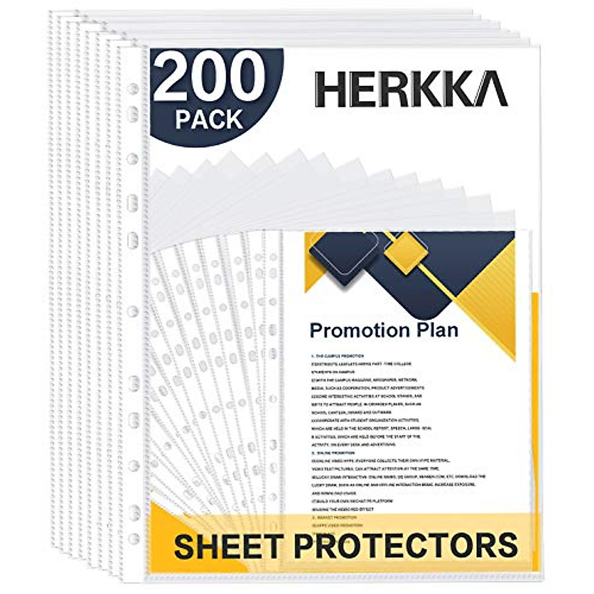Sheet Protectors, HERKKA 500 Pack Heavy Duty Page Protectors Holds 8.5 x 11 inch Sheets, 9.25 x 11.25 inch Top Loading, Clear, Reinforced 11-Hole Fit for 3 Ring Binder