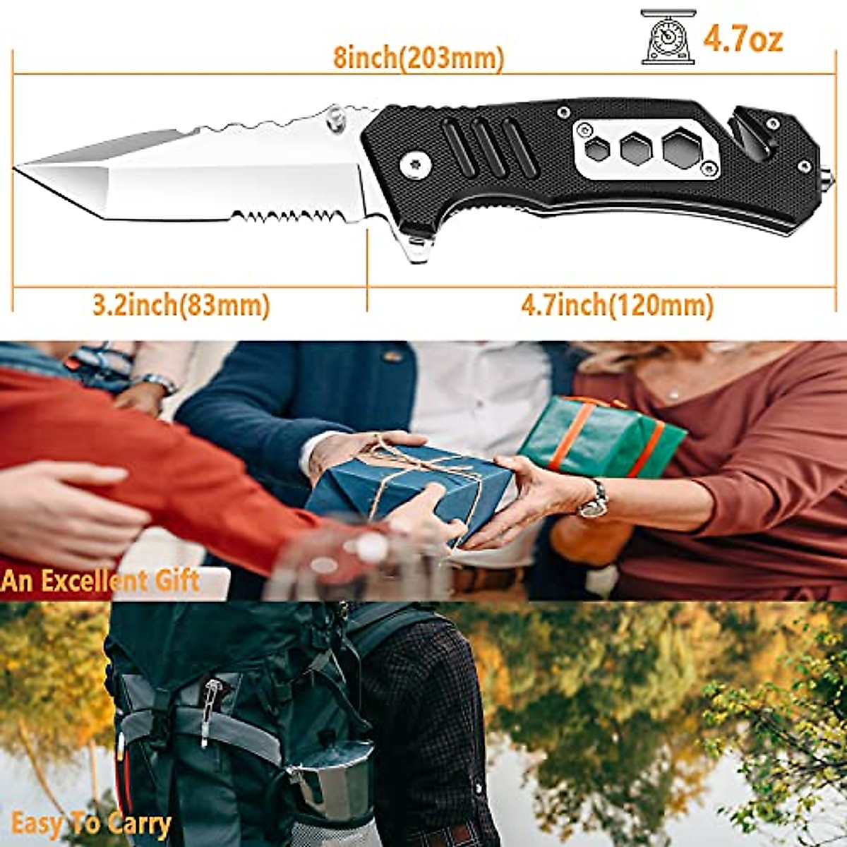 URiver Pocket Knife,G10 handle,With Pocket clip,for Camping,Survival EDC and Outdoor Activities,Best Gift for Men,Material Sharp Satin Blade(Silver)