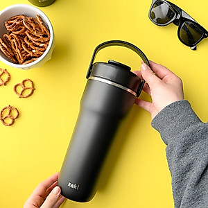 Zak Designs Harmony 2-in-1 Coffee Tumbler for Travel or At Home, 30oz Recycled Stainless Steel is Leak-Proof When Closed and Vacuum Insulated with Handle (Ebony Black)