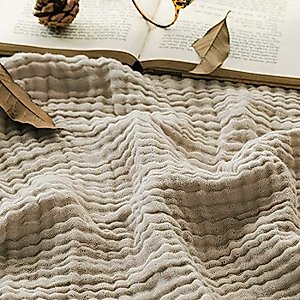 EMME Muslin Throw Cotton Blanket Soft Bed Blankets for Adults and Baby 55"x75" Lightweight Soft Breathable Throw Blanket All Season Gauze Blanket, Light Tan