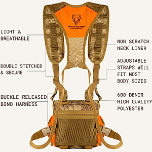 Boundless Performance Binocular Harness Chest Pack - Our Bino harness case is great for hunting, hiking, and shooting - Bino straps secure your binoculars - holds rangefinders, bullets, gear - Orange