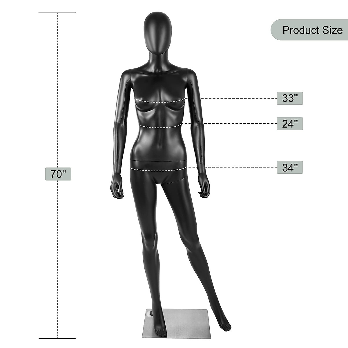 Female Mannequin Full Body Black - 70'' Mannequin Dress Form Display Full Body Mannequin Manikin Torso Stand