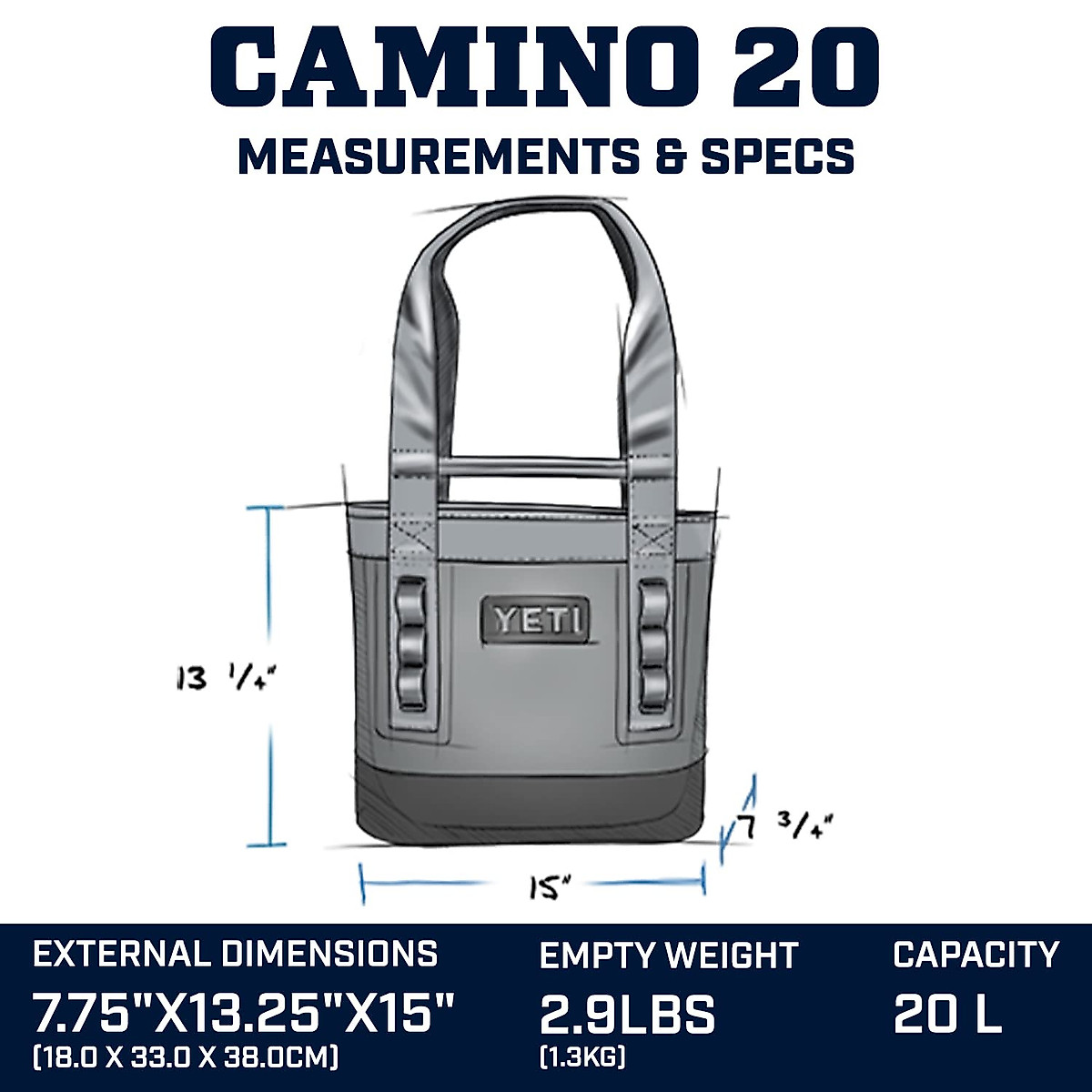 YETI Camino 20 Carryall with Internal Dividers, All-Purpose Utility Bag, Navy