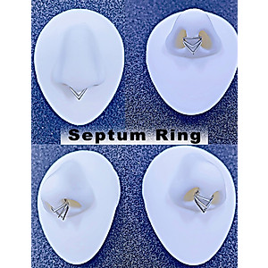 16G 8mm Silver Nose Rings Lip Septum Clicker Triple Open Stack Conch Daith Piercing Jewelry Teardrop Cartilage Earring Hoop 316L Surgical Steel Conch Daith Helix Rook Lobe Earring Teardrop Earring
