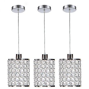 Cuaulans 3 Pack Crystal Pendant Light, Modern Chrome Kitchen Island Pendant Lighting,Cord Adjustable Bar Ceiling Hanging Lights for Kitchen Dining Room Bedroom Bar