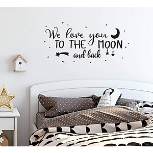 Wall Decal Kids We Love You to The Moon and Back Quote Wall Decals Nursery Vinyl Wall Stickers for Baby Boys and Grils Bedroom Scandinavian Wall Decal (Y29) (Black)