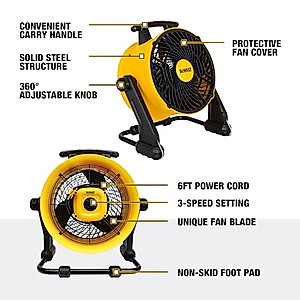 DEWALT 16 Inch Heavy Duty Floor Fan, High Velocity Barrel Shop Fan, 3-Speed Powerful Cooling Drum Fan with 4000 CFM, 360° Adjustable Tilting Airflow Fan for Warehouse, Workshop, Factory, Basement