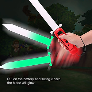 ECHZOVE LED Game Sword for Nintendo Switch Joy-Con, Hand Grip for Skyward Sword Switch Game with Hand Strap - Red